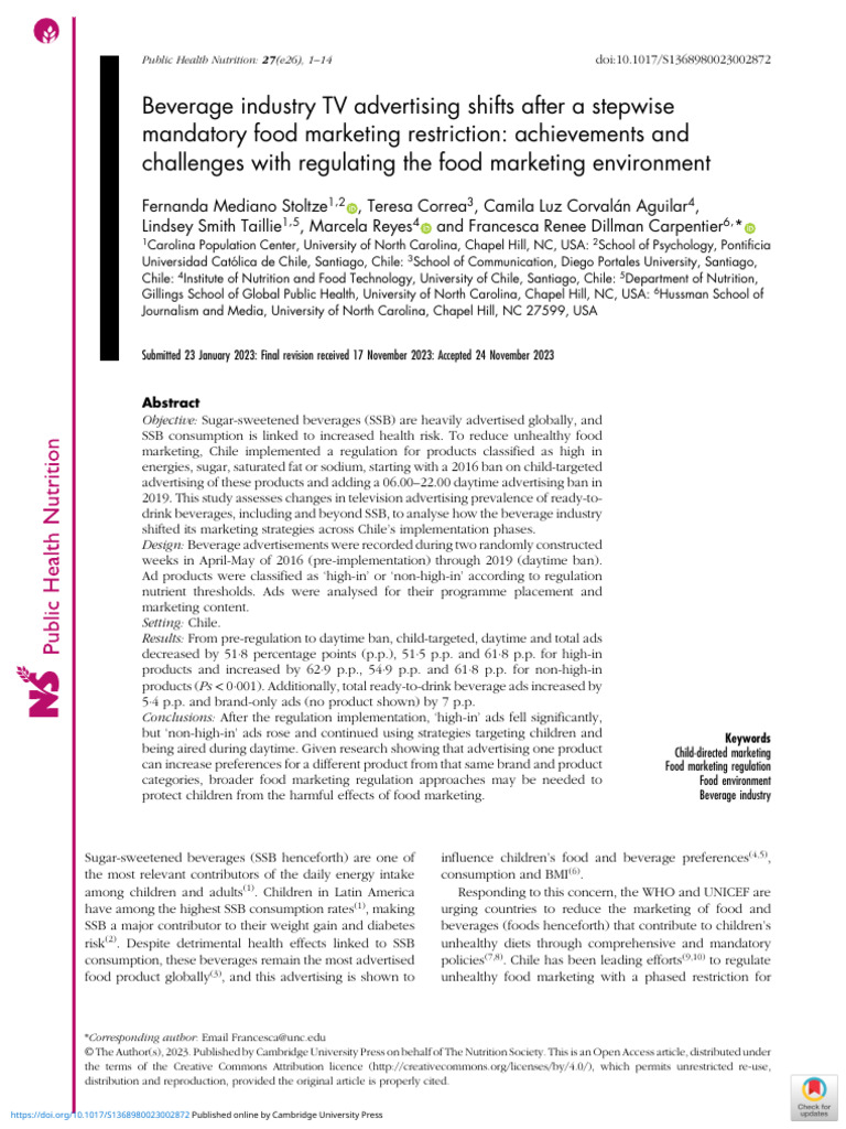 Beverage Industry TV Advertising Shifts After A Stepwise Mandatory Food Marketing Restriction ...
