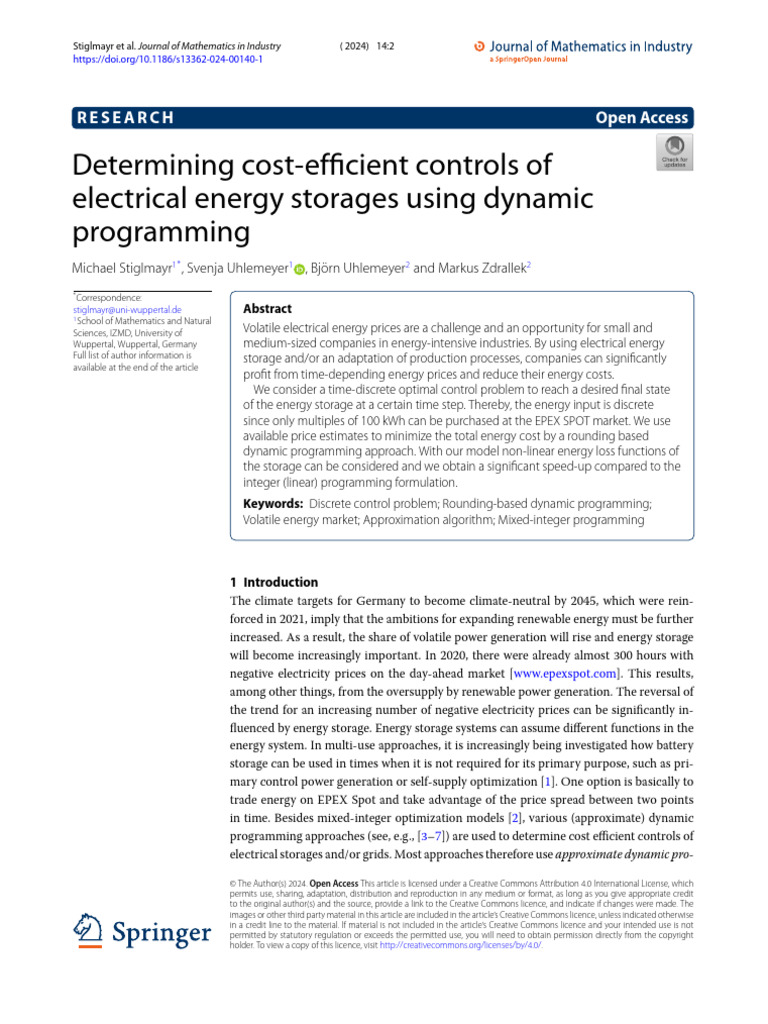 Determining Cost-Efficient Controls of Electrical Energy Storages Using Dynamic Programming ...