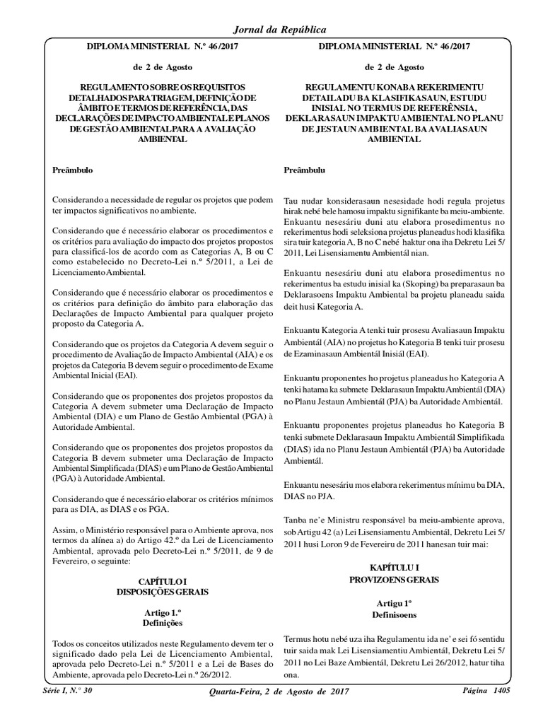 Pages From SERIE - I - NO - 30 DM 46-2017 Tetum & Portugues Version | Download grátis PDF ...