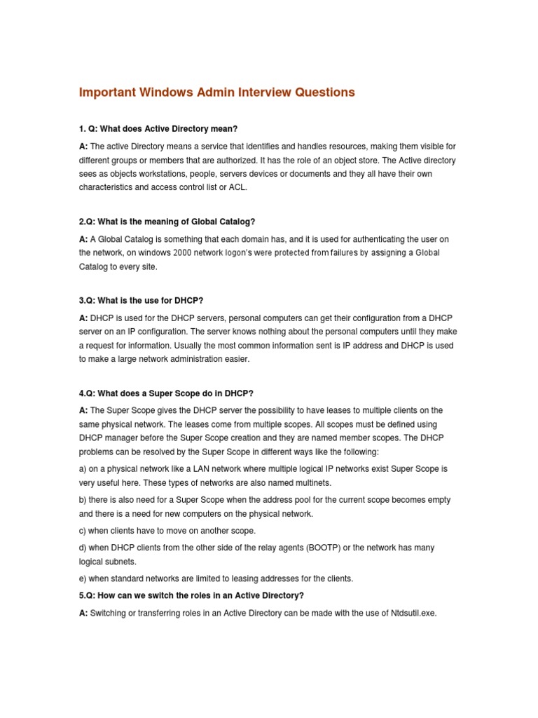 Important Windows Admin Interview Questions Pdf Active Directory Domain Name System