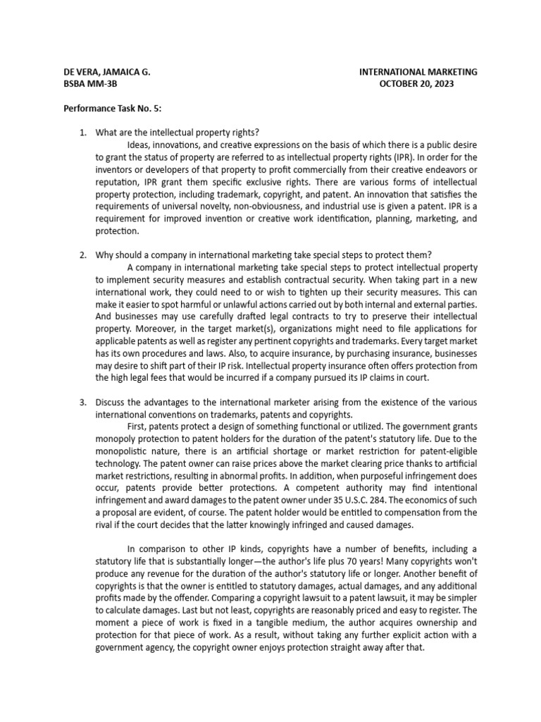 De Vera, Jamaica G-MM3B-Performance Task No. 5 | PDF | Intellectual Property | Copyright