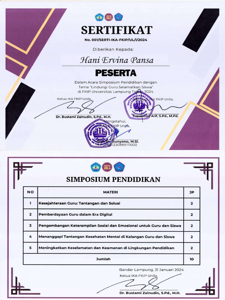 Sertifikat Simposium | PDF