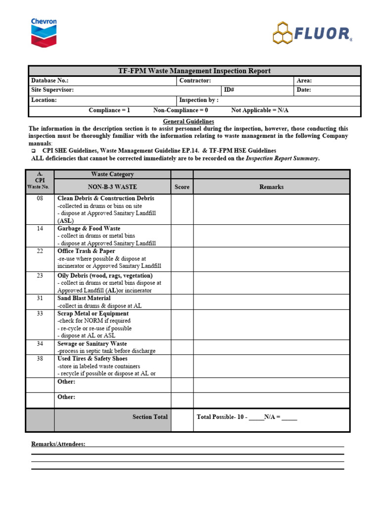 TF-FPM Waste Management Inspection Report | PDF | Waste | Waste Management