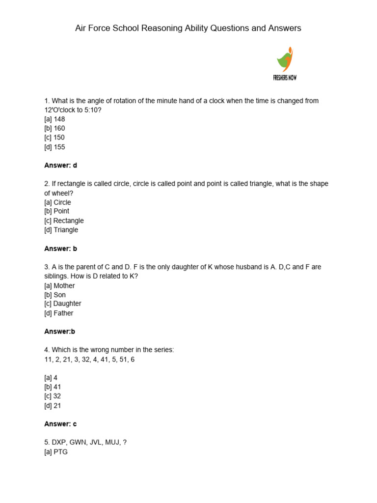 Air Force School Reasing Ability Questions and Answers 2 | PDF