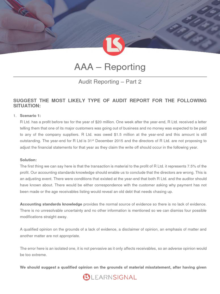 AAA Audit Reporting Part 2 | PDF | Auditor's Report | Going Concern