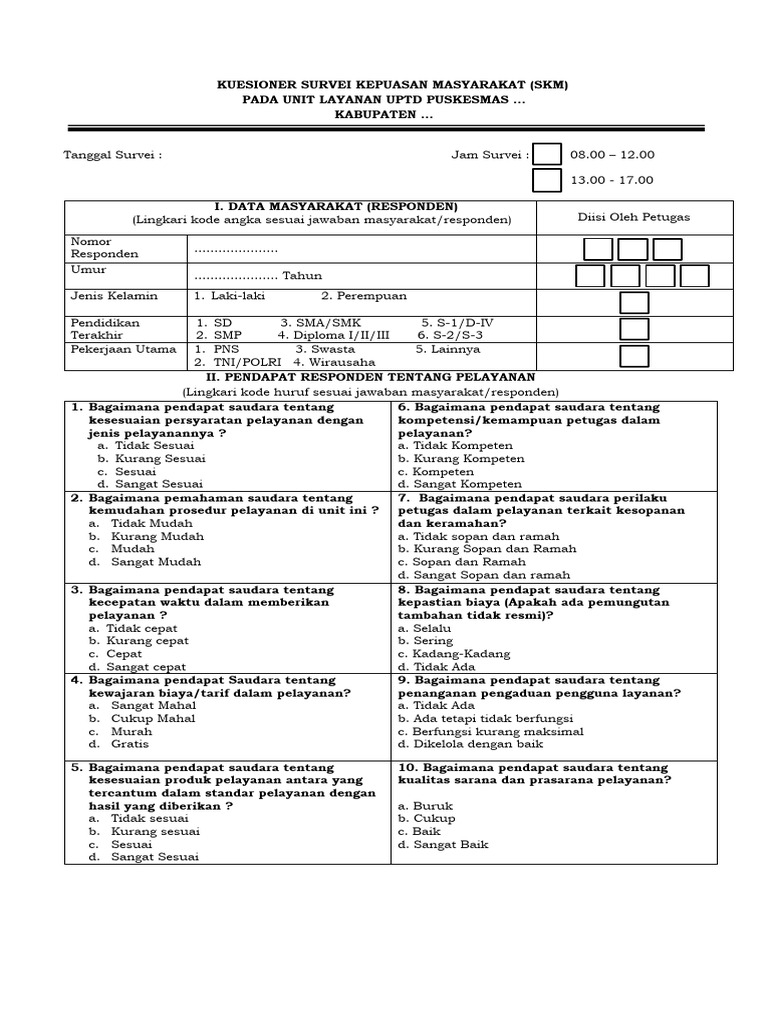 Format Kuesioner Survei Kepuasan Masyarakat (SKM) | PDF