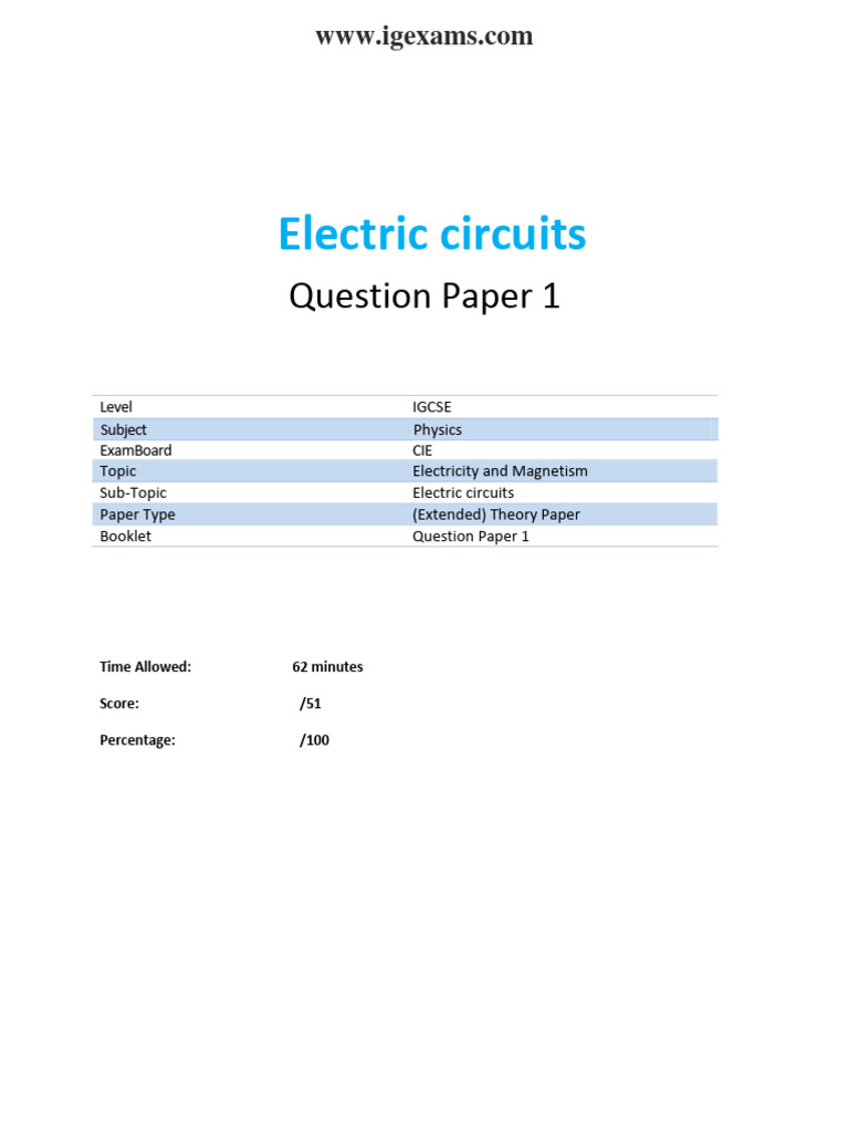 43 1 Electric Circuits Cie Igcse Physics Ext Theory Qp Pdf Electrical Resistance And