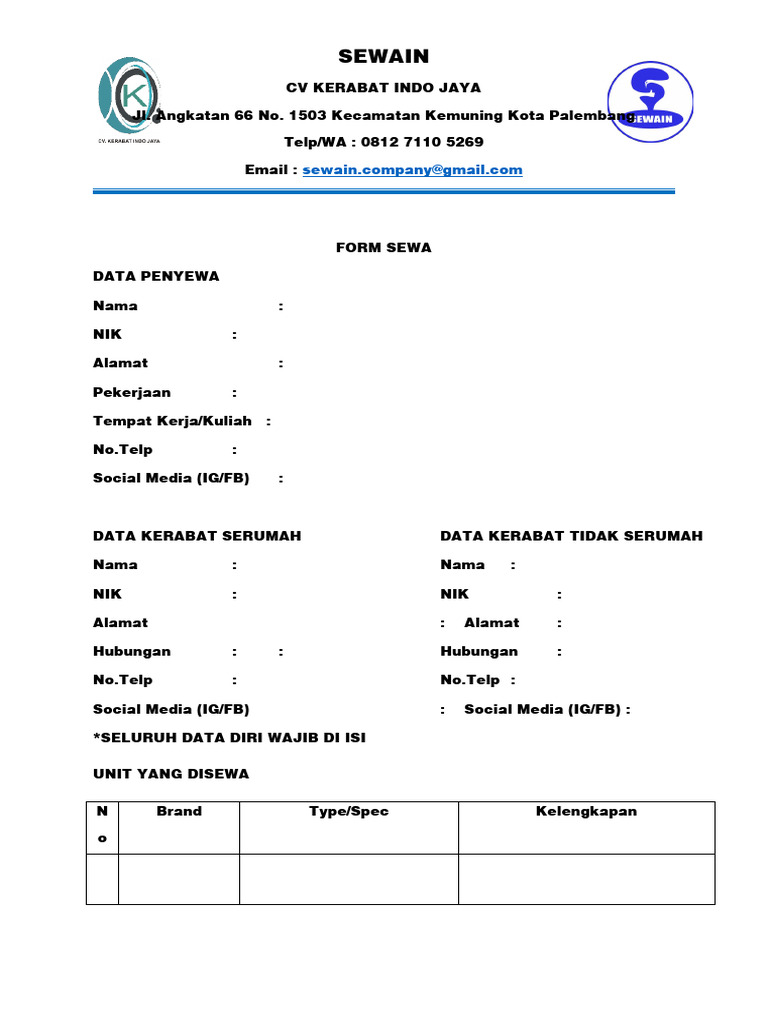 Form Sewa | PDF | Pengelolaan Keuangan & Uang | Hukum