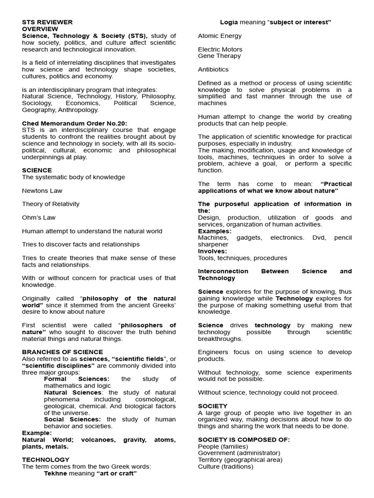 STS Reviewer | PDF | Science | Knowledge
