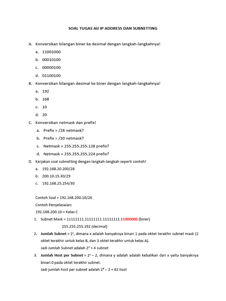 Soal Tugas Aij Ip Address Dan Subnetting | PDF