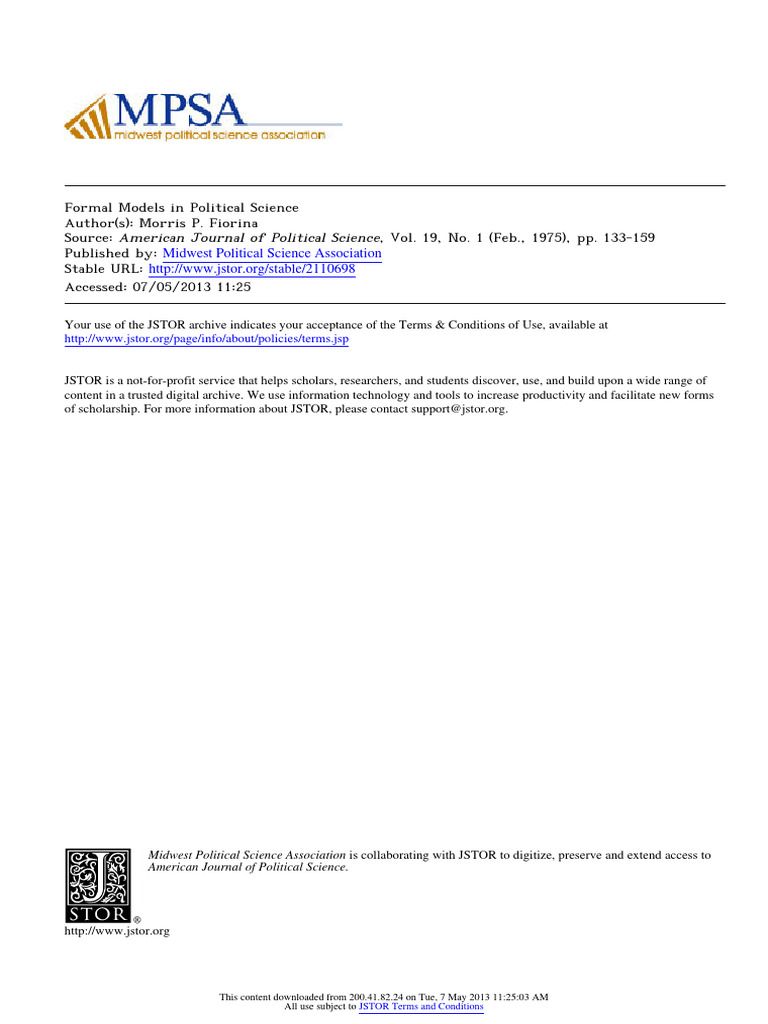 Formal Models in Political Science | PDF | Theory | Argument