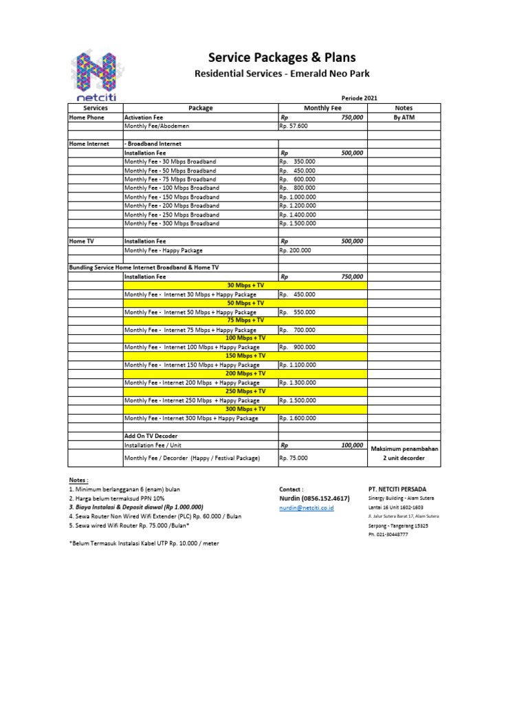 Netciti Internet and TV Packages Pricing | PDF | Cyberspace | Internet ...