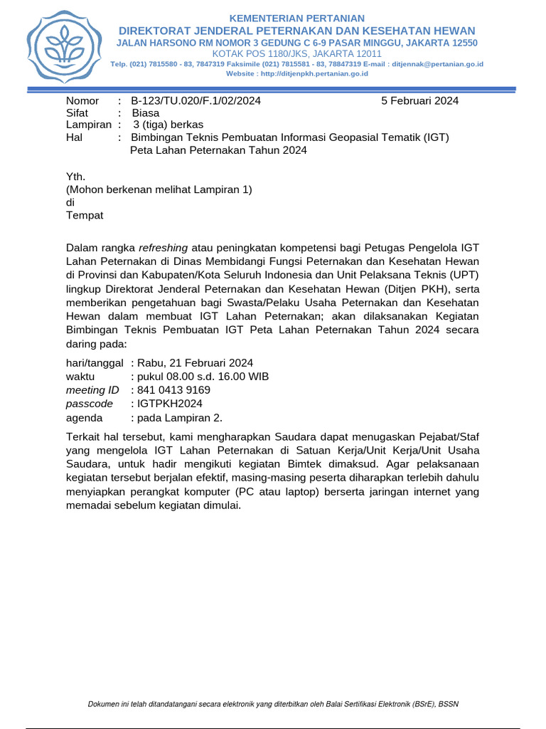 Bimtek IGT Peta Lahan Peternakan 2024 | PDF