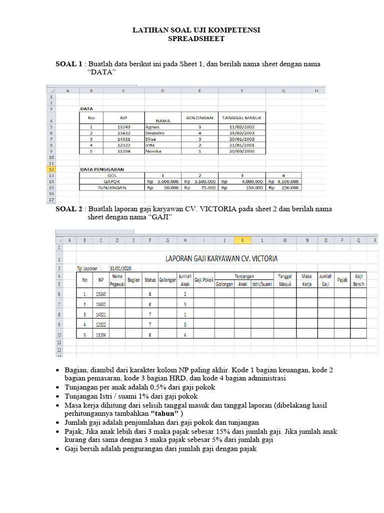 LATIHAN SOAL UJI KOMPETENSI SPREADSHEET CV. VICTORIA | PDF