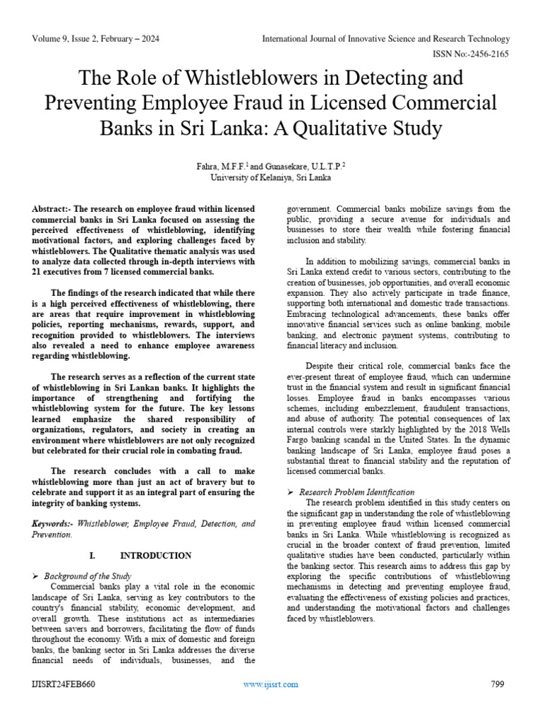 The Role of Whistleblowers in Detecting and Preventing Employee Fraud ... The Role of Whistleblowers in Detecting and Preventing Employee Fraud ...