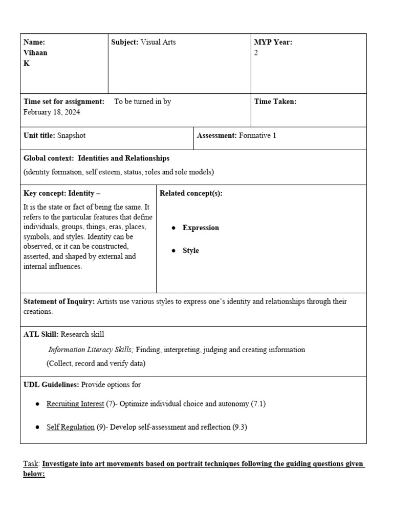 MYP - 2 - Task - 1 - Vihaan K | PDF | Paintings | Information