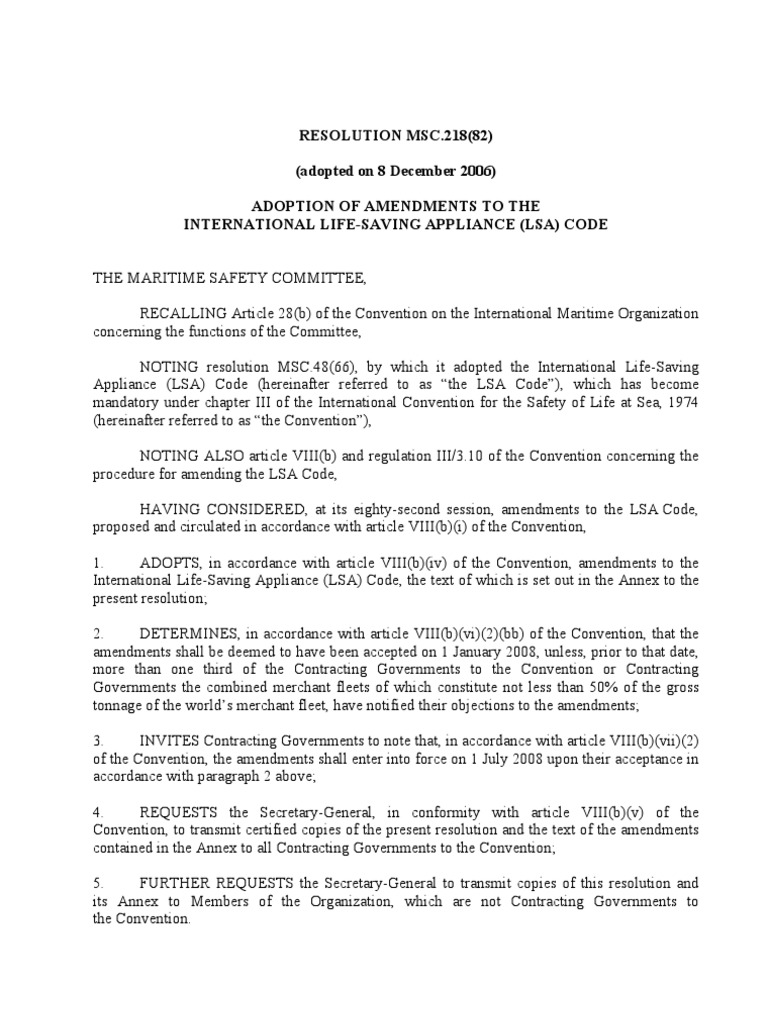 Msc.218 82 Amendments To Lsa Code December 2006 | PDF | Constitutional ...