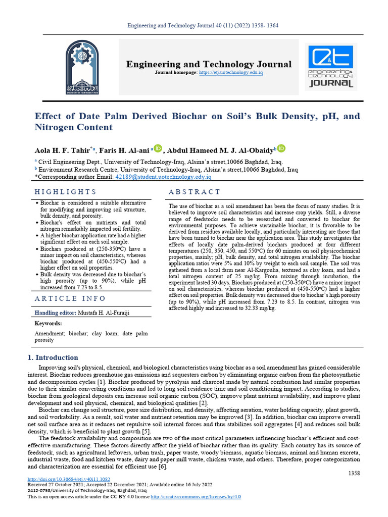 ETJ Volume 40 Issue 11 Pages 1358-1364 | PDF | Soil | Lignin