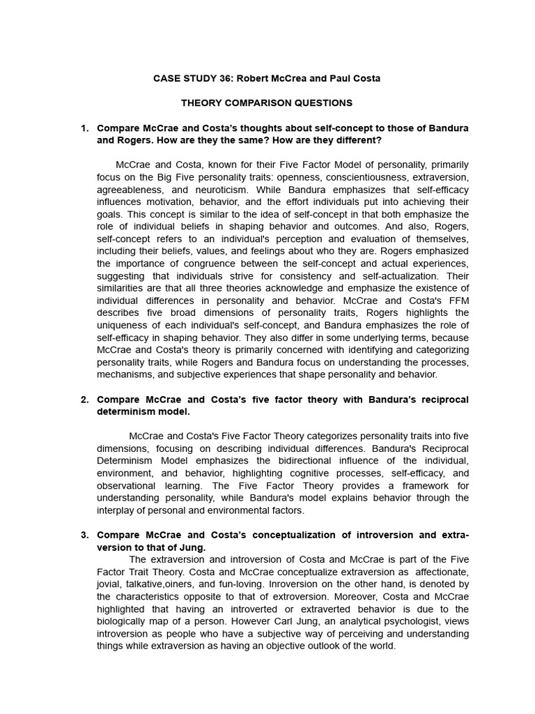 McCrae & Costa's Five Factor Theory Analysis | PDF | Extraversion And ...