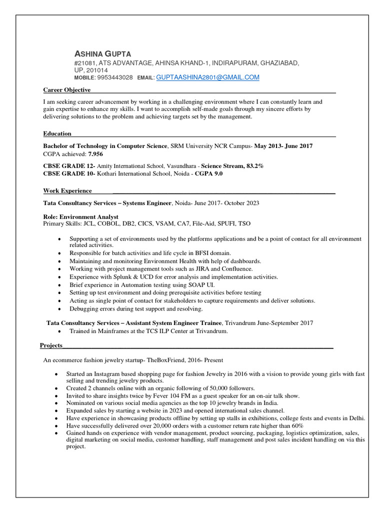 Ashina Gupta CV | PDF | Computing | Information Technology