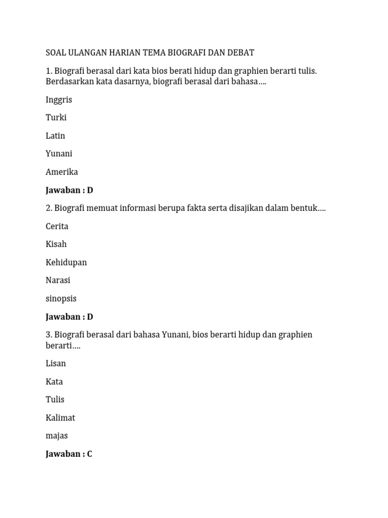 Soal Ulangan Harian Tema Biografi Dan Debat | PDF