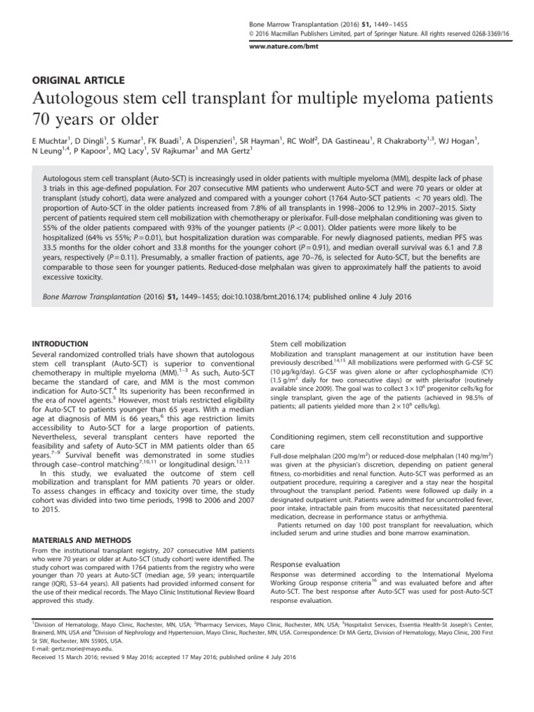Autologous Stem Cell Transplant | PDF | Hematopoietic Stem Cell Transplantation | Multiple Myeloma