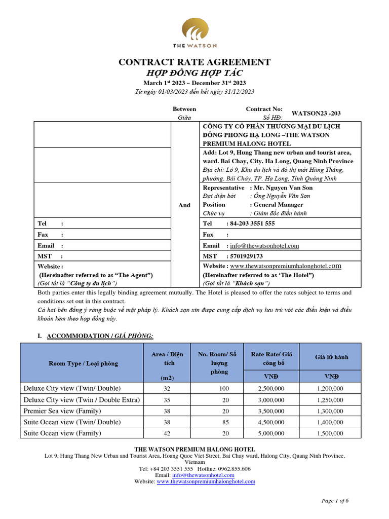 Ta - The Watson Hotel Contract 2023 (Final) | PDF