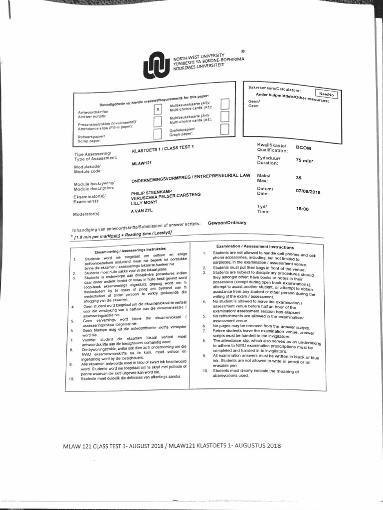 MLAW 121 Toetse | PDF