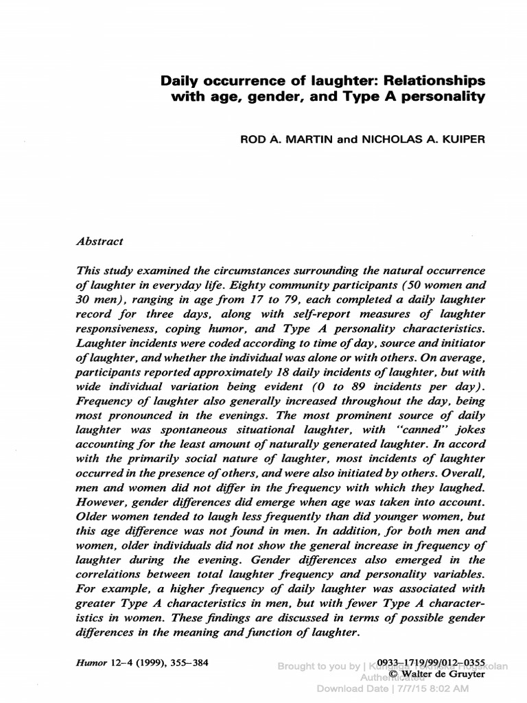 Daily Laughter: Age, Gender, Personality | PDF | Humour | Laughter