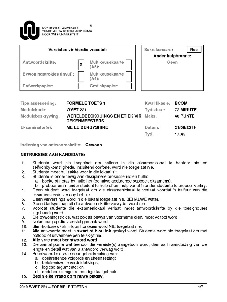 WVET 221 Toetse | PDF
