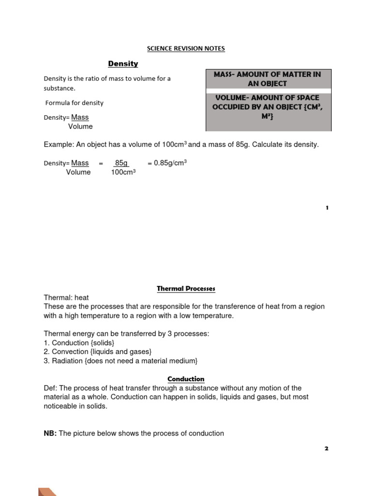 Science Revision Notes | PDF | Thermal Conduction | Heat Transfer
