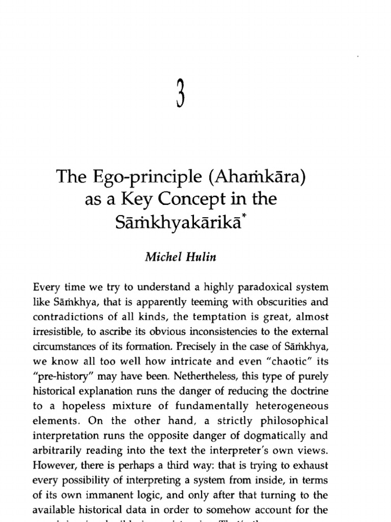 The Ego-Principle (Ahamkara) As A Key Concept in The Samkhyakarika ...