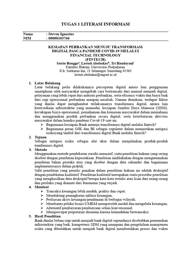 TUGAS 1 LITERASI INFORMASI | PDF