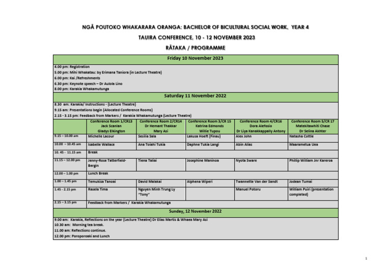 2023 - BBSW Year 4 Tauira Conference Programme 08 11 2023 | PDF