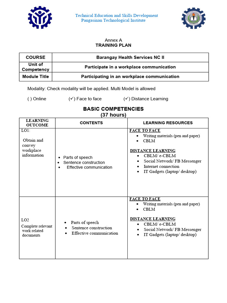 Barangay Health Services Training Plan | PDF | Distance Education ...
