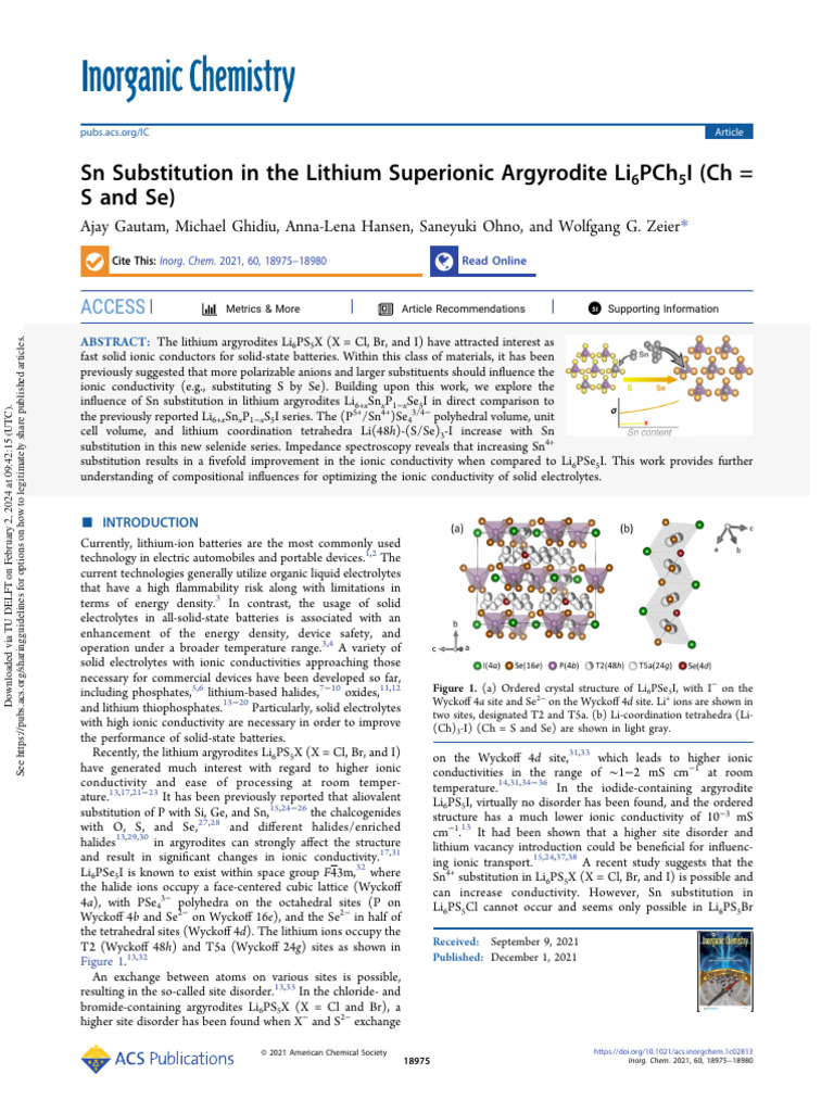 Gautam Et Al 2021 SN Substitution in The Lithium Superionic Argyrodite ... Gautam Et Al 2021 SN Substitution in The Lithium Superionic Argyrodite ...