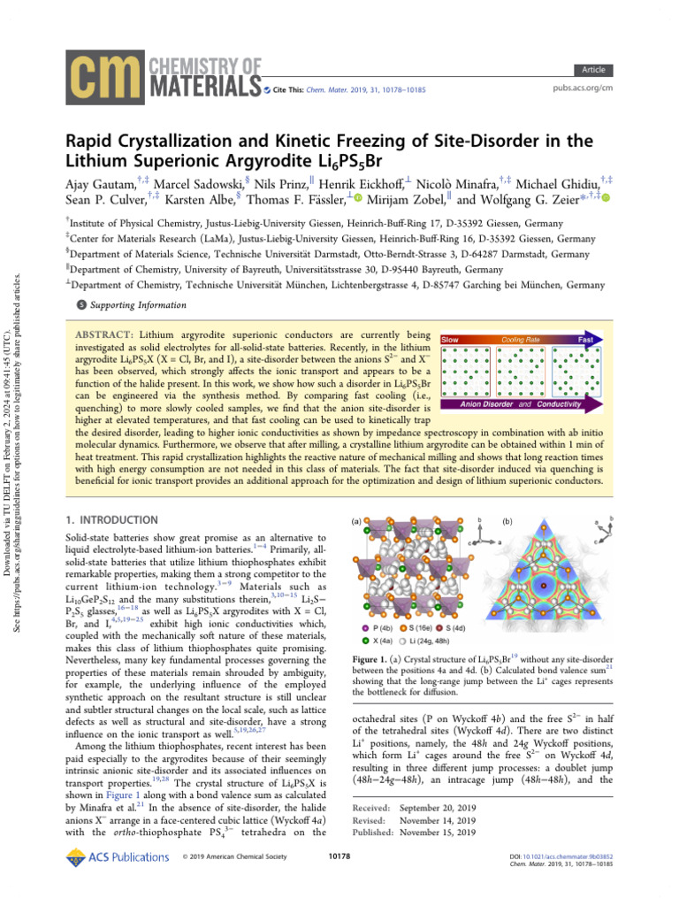 Gautam Et Al 2019 Rapid Crystallization and Kinetic Freezing of Site Disorder in The Lithium ...