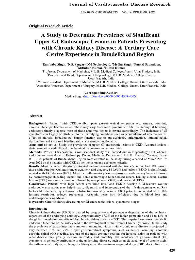 Prevalence of Upper GI-Endoscopic Lesions in CKD | PDF | Chronic Kidney ...