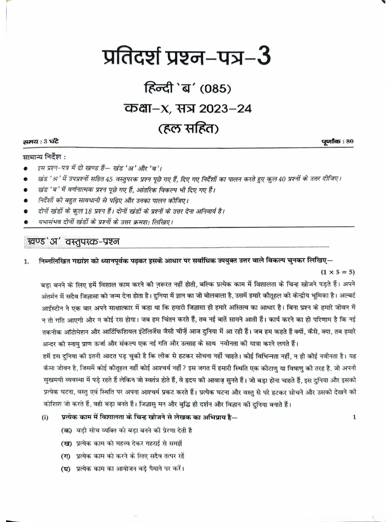 Hindi SQP 3 Feb 15 | PDF