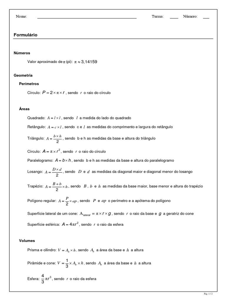 Formulário matEB-5 | PDF | Pi | Esfera