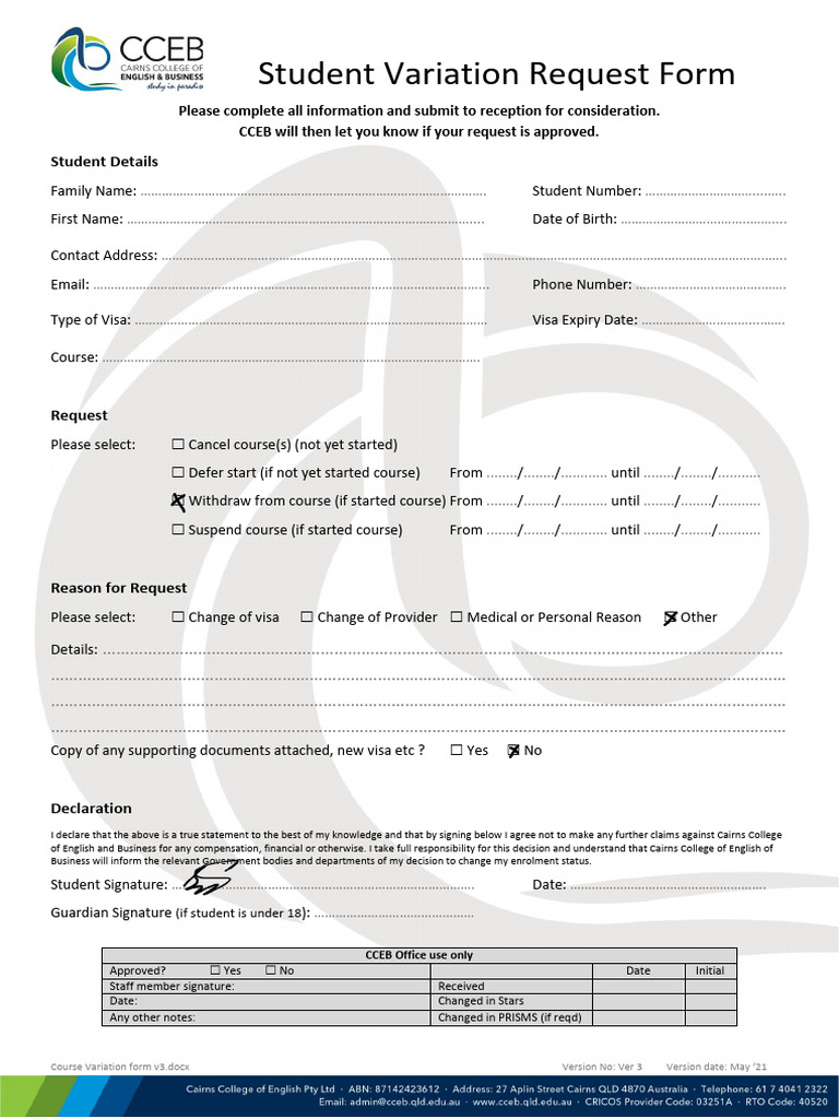 Course Variation Form v3 Online | PDF