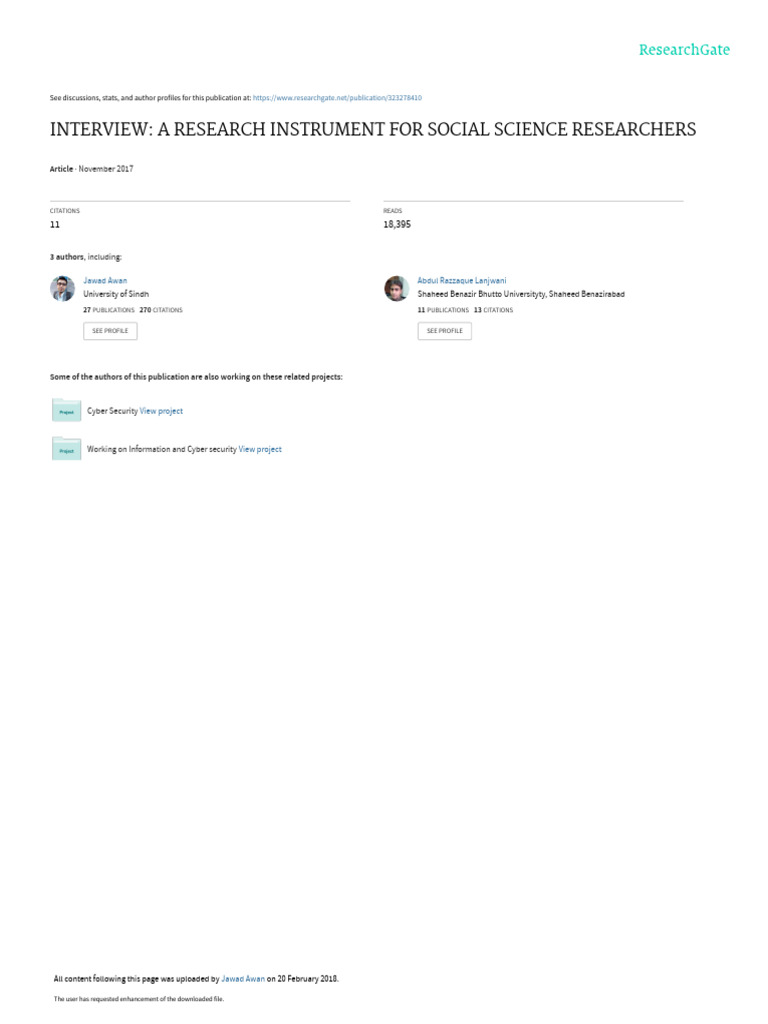 Interview: A Research Instrument For Social Science Researchers | PDF ...