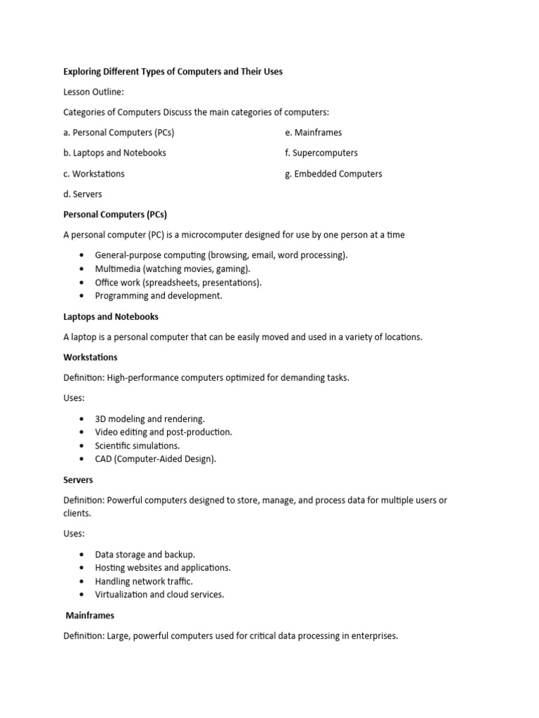 Exploring Different Types of Computers and Their Uses | PDF | Operating System | Graphical User ...