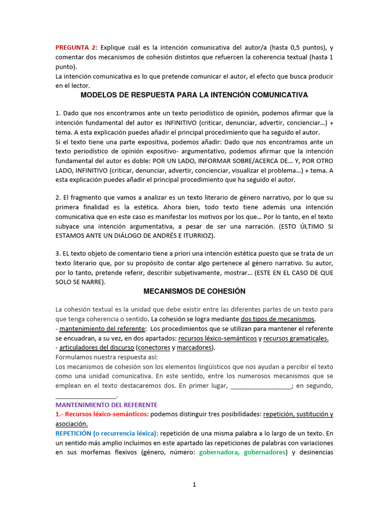 Intención y Mecanismos de Cohesión. Pregunta 2 | PDF | Palabra | Pronombre Intención y Mecanismos de Cohesión. Pregunta 2 | PDF | Palabra | Pronombre