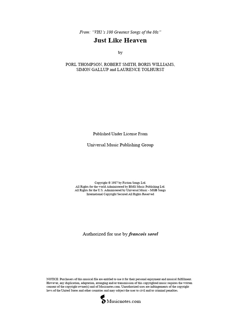 The Cure - Justr Like Heaven | PDF | Intellectual Works | Monopoly ...