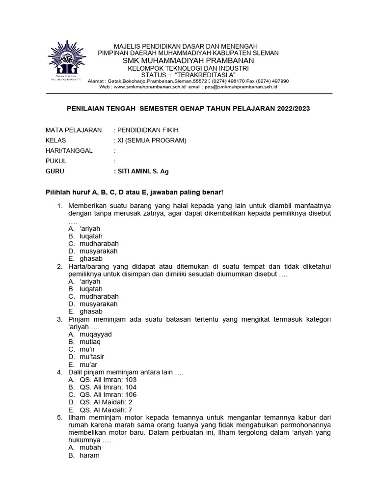 Latihan Soal PTS Genap | PDF