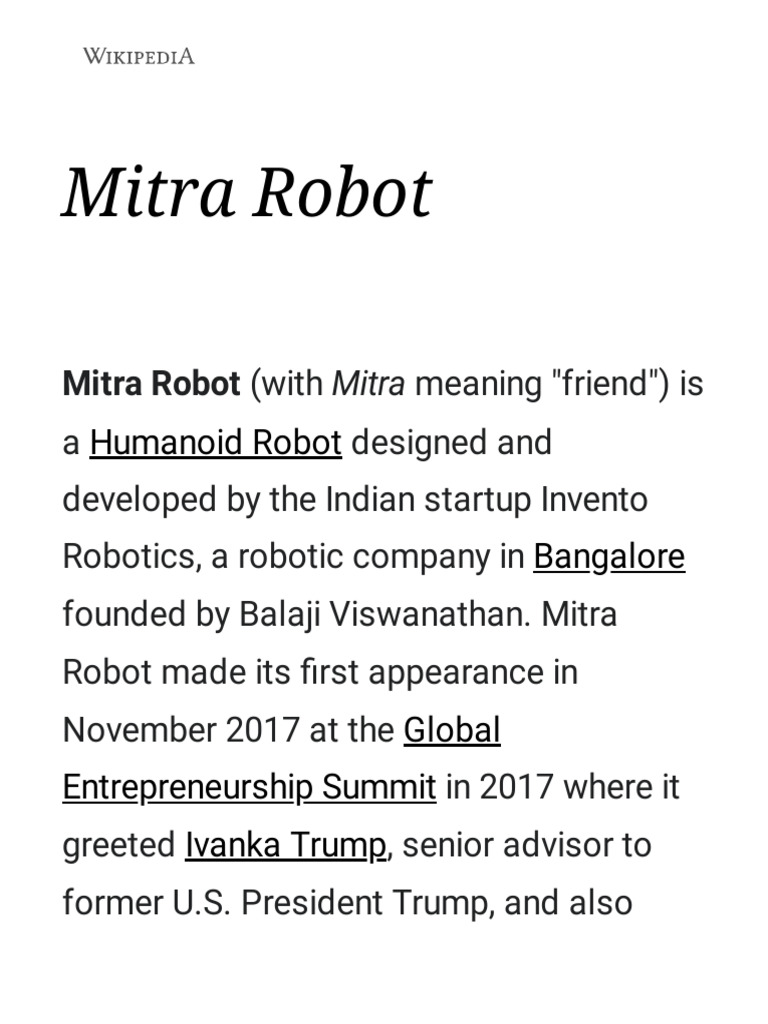 Mitra Robot - Wikipedia | PDF | Automation | Robotics