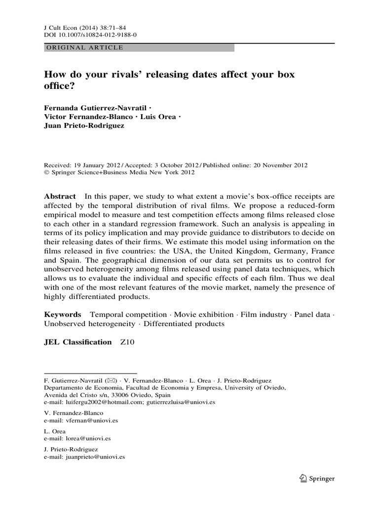 How Do Your Rivals' Releasing Dates Affect Your Box Office | PDF ...