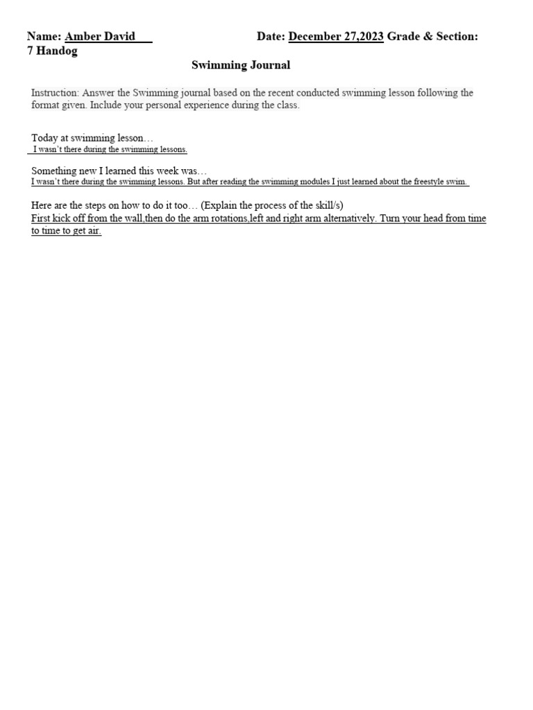 Swimming Journal | PDF