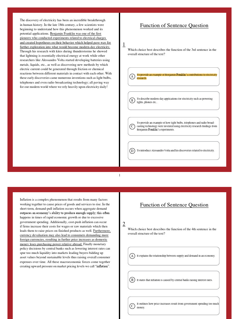 DSAT 7 Sentence Functions | PDF | Inflation | Electricity